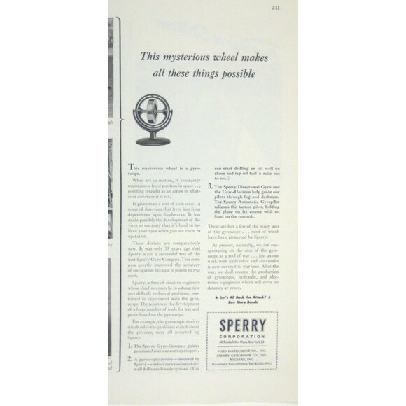Sperry | Other | Vintage 944 Sperry Gyro Compass Directional Gyro Print ...
